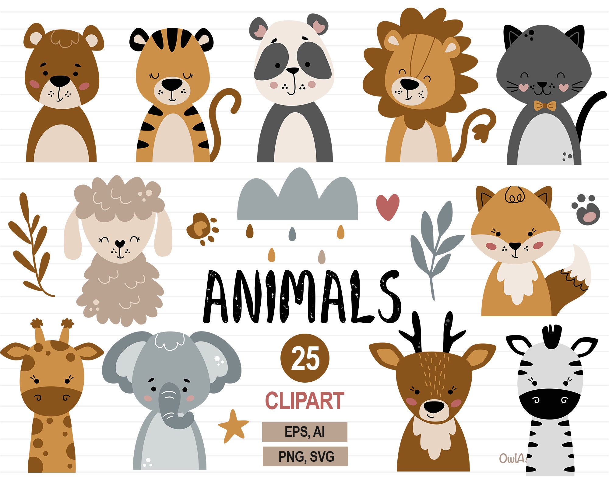 Tiere Svg, Boho Tiere Clipart, Boho Baby svg, Löwe svg, Hirsch, Katze ...