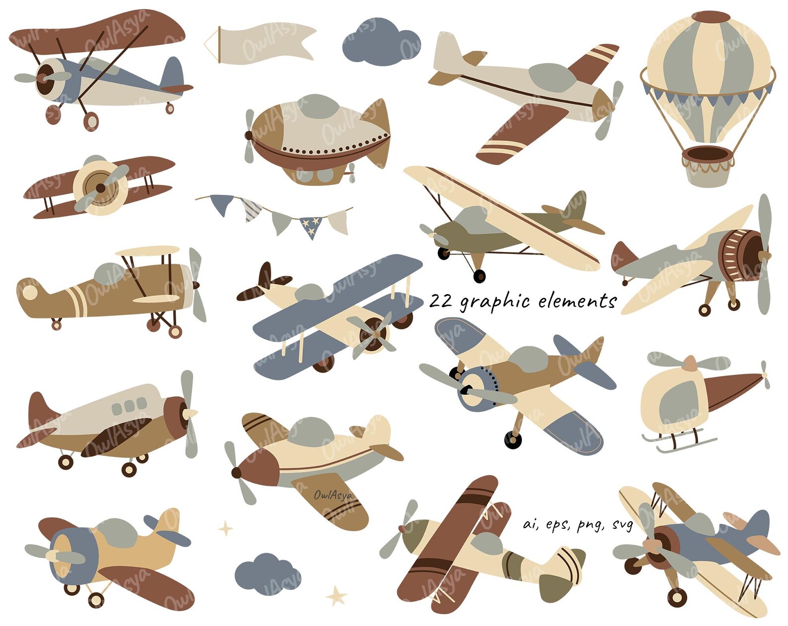Hand Drawn Air Transport Clipart, Vintage Nursery SVG, Plane Vector SVG ...