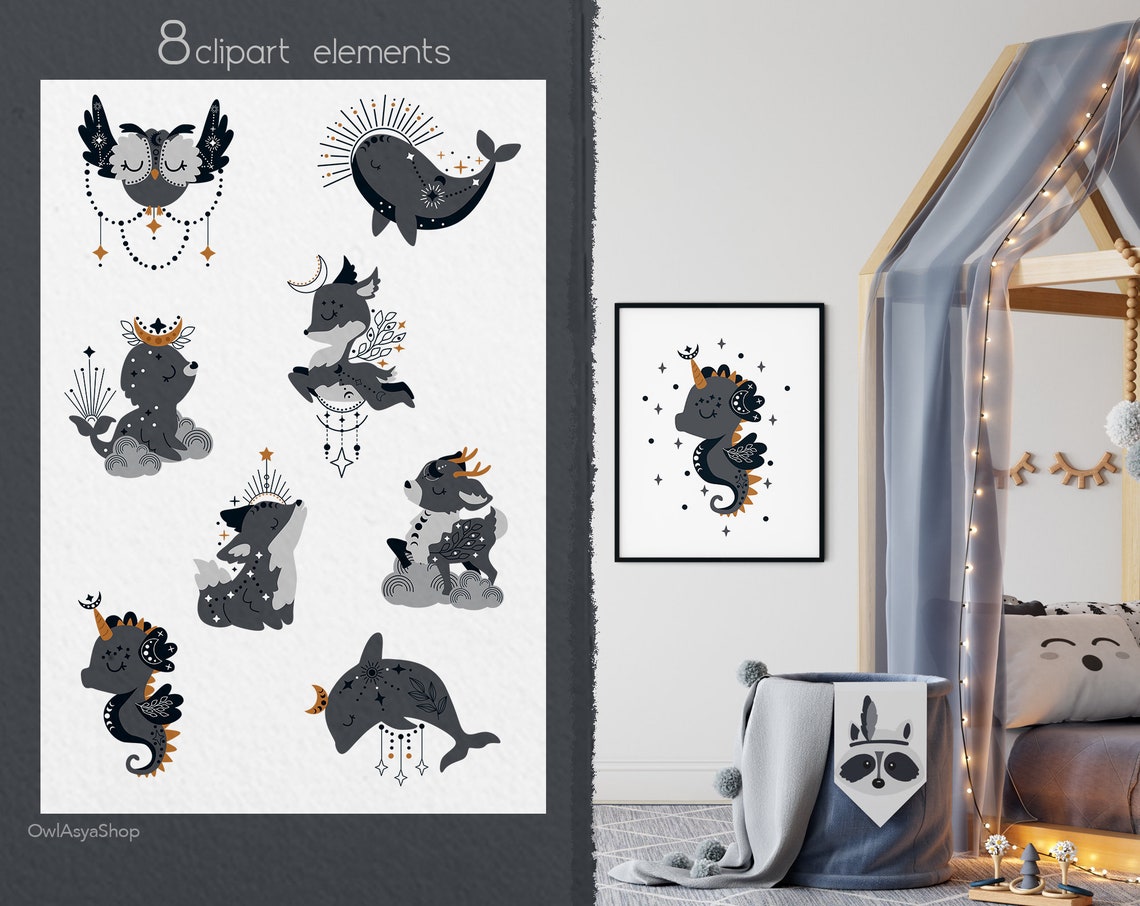 Celestial Animals Clipart, Mystical Animals SVG, Moon Child Clipart ...