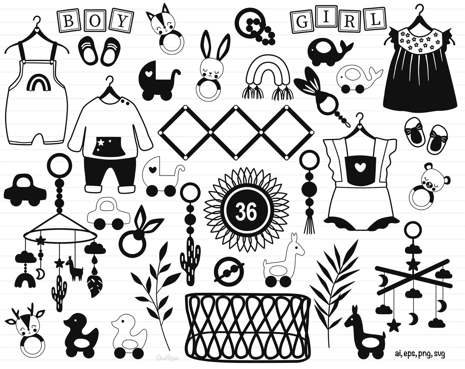 Black Baby Clipart, Newborn Black SVG, Baby Shower Outline, Line ...