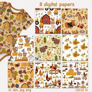 Farm Animals Digital Paper, Animal Seamless Pattern, Farm Background ...