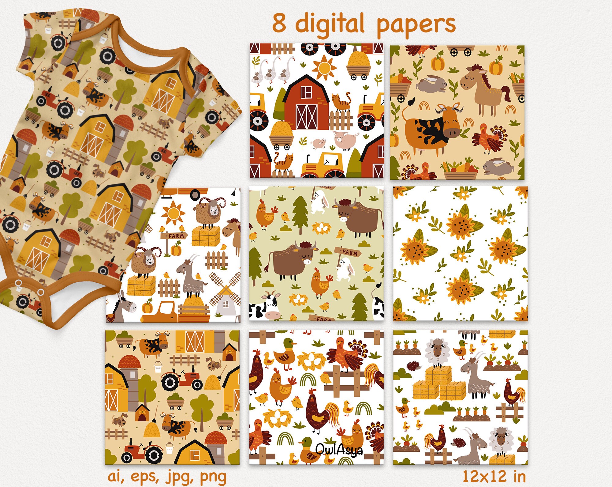 Farm Animals Digital Paper, Animal Seamless Pattern, Farm Background ...