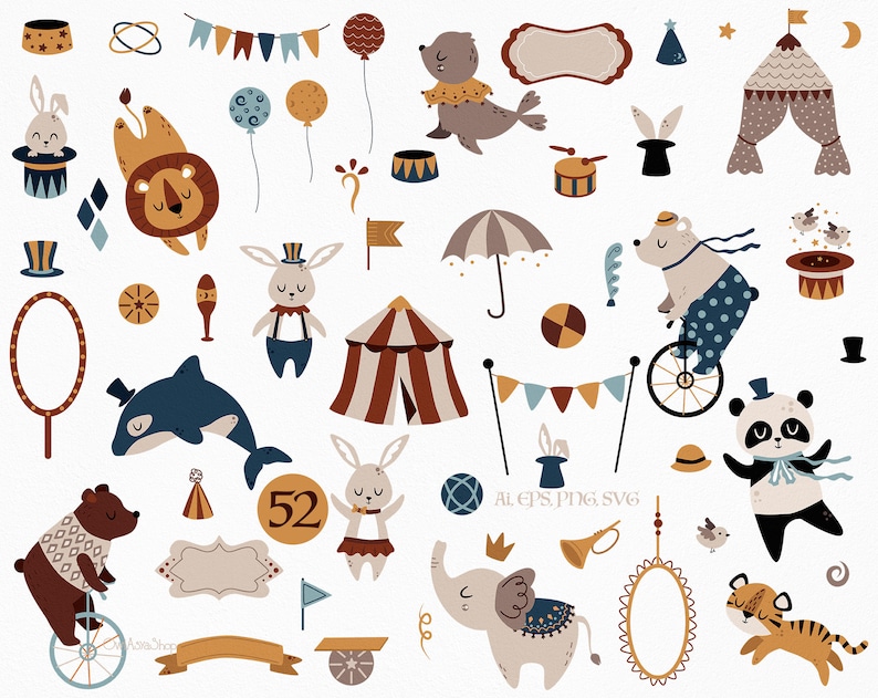 Circus Clipart, Animals SVG, Circus Animals PNG, Boho Animals SVG ...