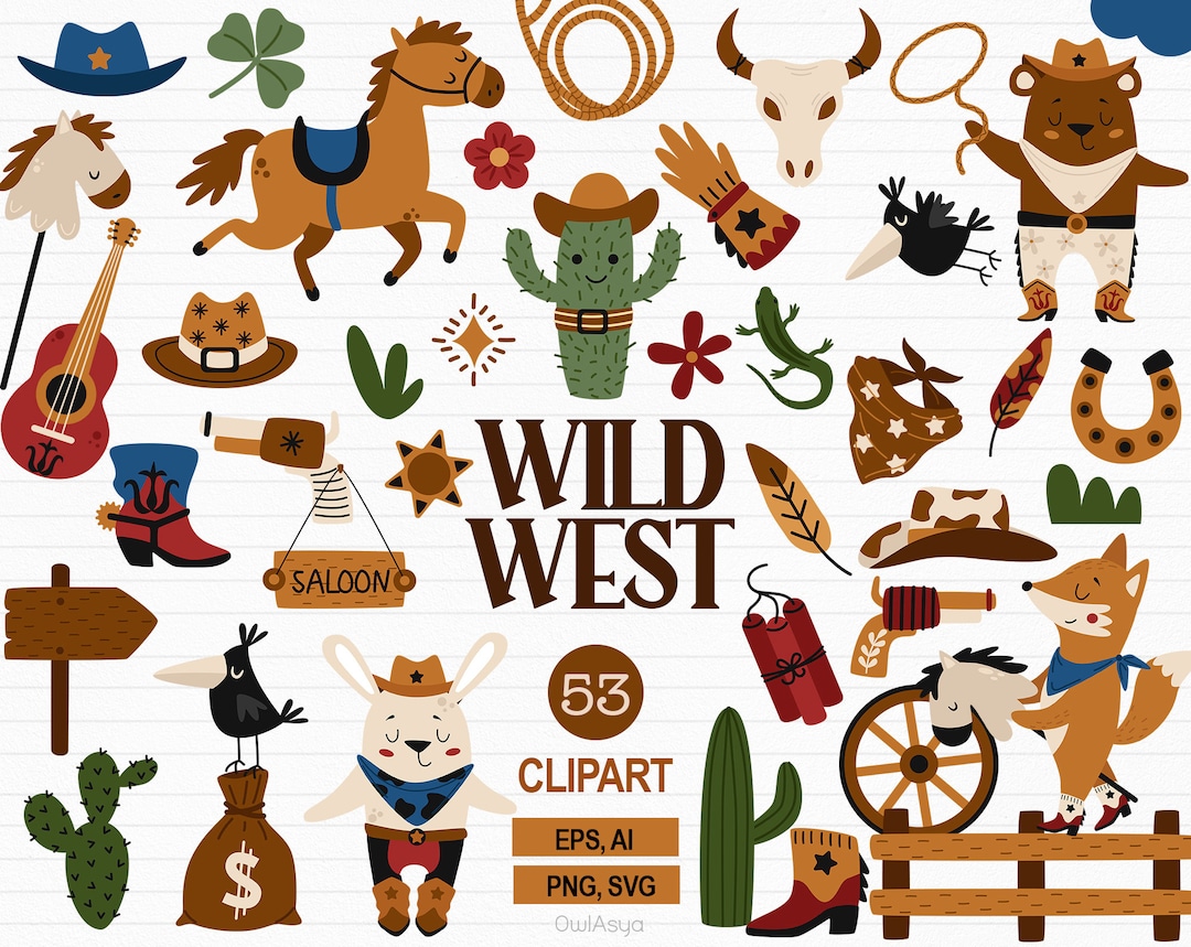 Wild West Clipart, Western Animals SVG, Cowboy Clipart, Skull Bull PNG ...