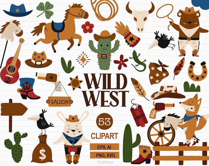Wild West Clipart, Western Animals SVG, Cowboy Clipart, Skull Bull PNG ...