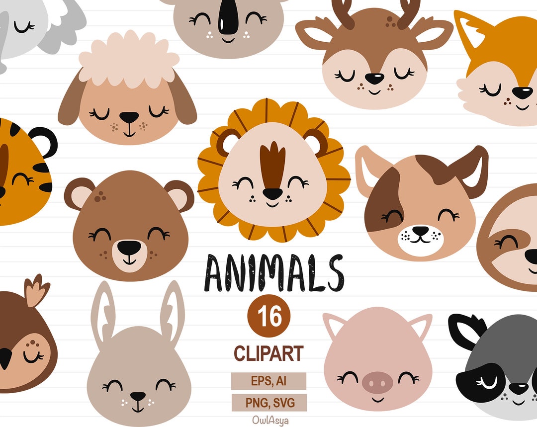 Baby Animals Head Clipart - Cute Baby Shower Nursery Decor - Animals ...