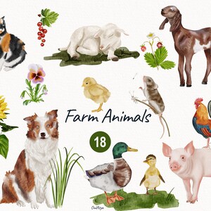 Farm Watercolor Animals Clipart, Digital Watercolor Farm Life PNG ...