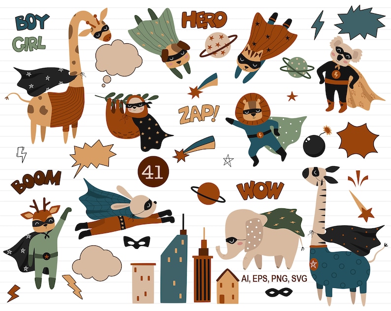 Superhero Animals SVG Super Heroes Clipart Birthday Party - Etsy