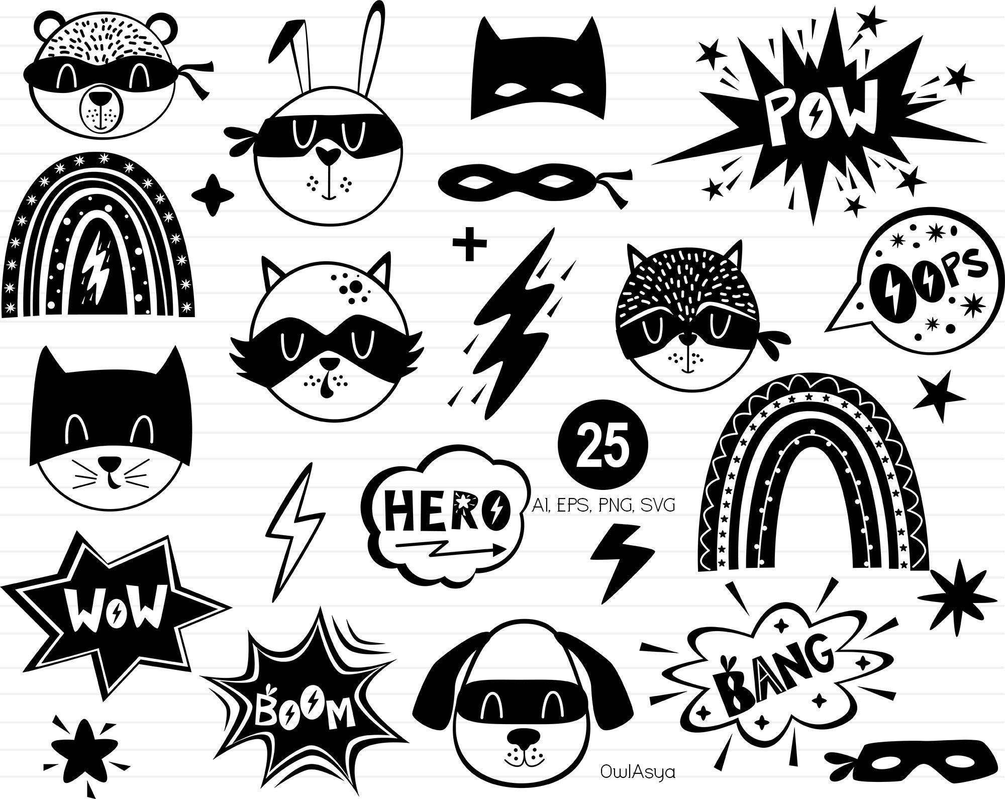 Super Hero Clipart, Super Hero Animal SVG, Black Animals PNG, Birthday ...