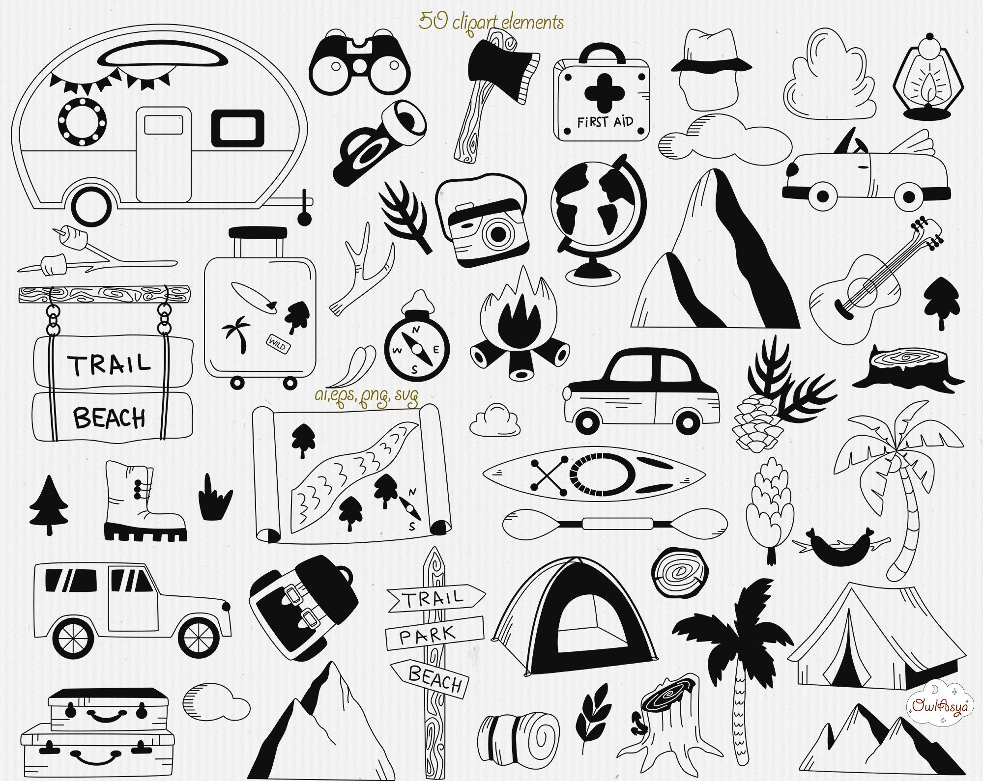 Traveling Black SVG, Summer Travel Line Clipart, Tourism Icon Vector ...