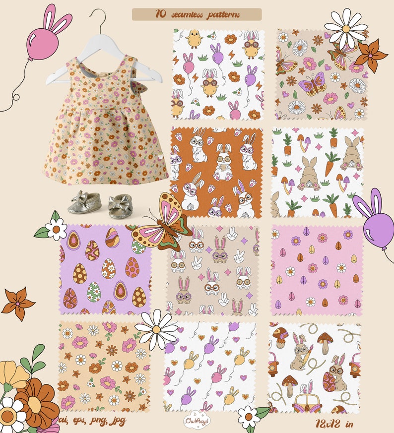 Retro Easter Digital Paper, Groovy Easter Seamless Pattern, Spring ...