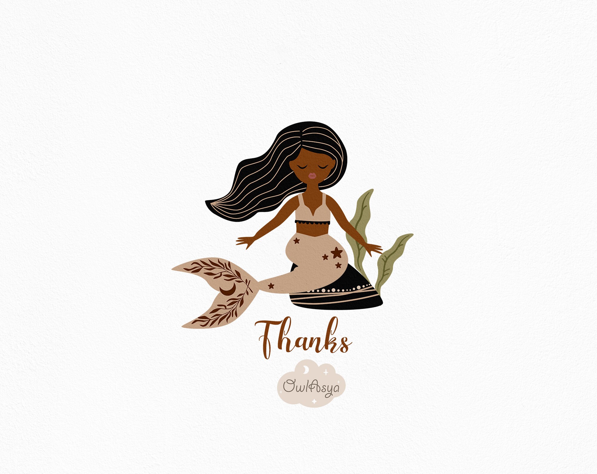 Boho Mermaid Digital Paper, Ocean Animals Pattern, Boho Sea Printable ...