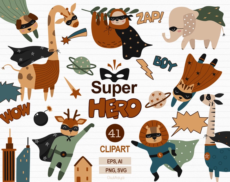 Superhero Animals SVG, Super Heroes Clipart, Birthday Party DIY, Super ...
