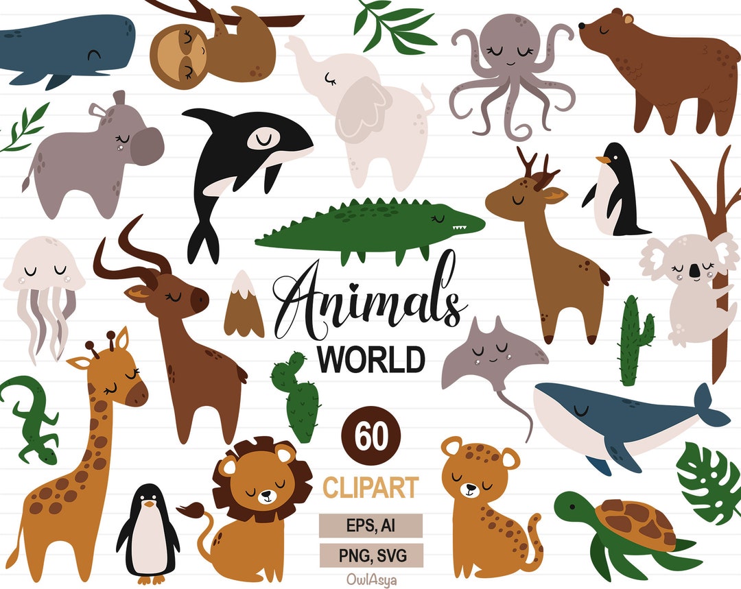 Animals World SVG, Jungle Animals Clipart, Sea Animals PNG, Woodland ...