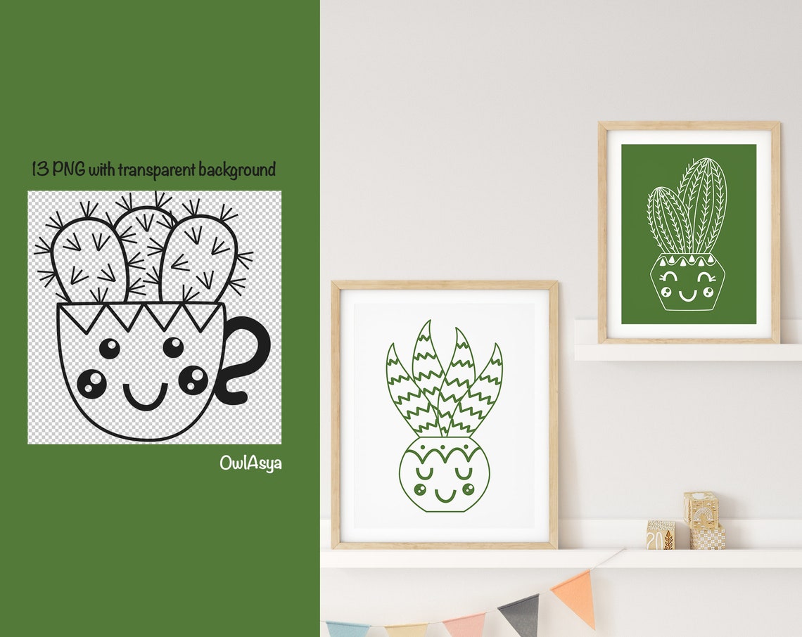 Cactus SVG, Line Art, Cactus Clipart, Succulent SVG, Kawaii Cactus ...