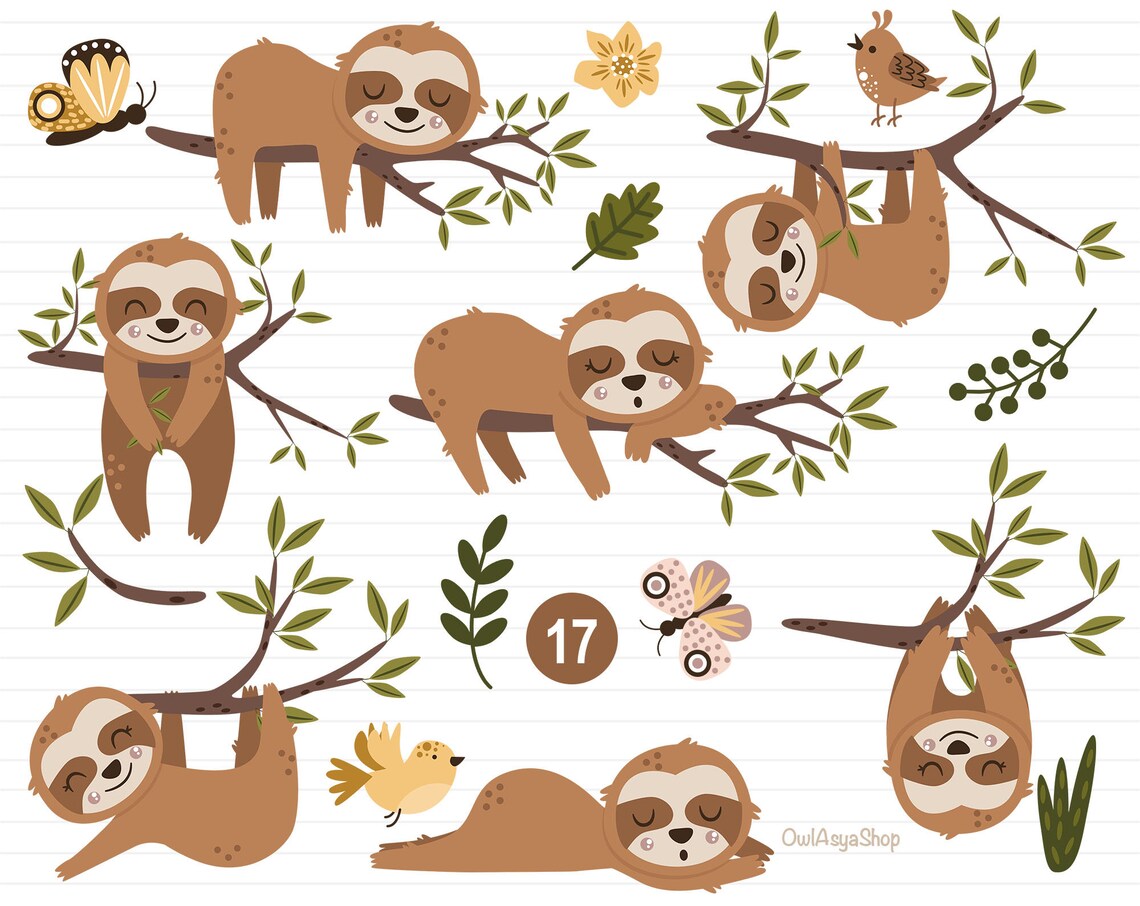 Sloth Svg Cute Sloth Clipart Animal Clipart Vector Sloth Png Digital ...