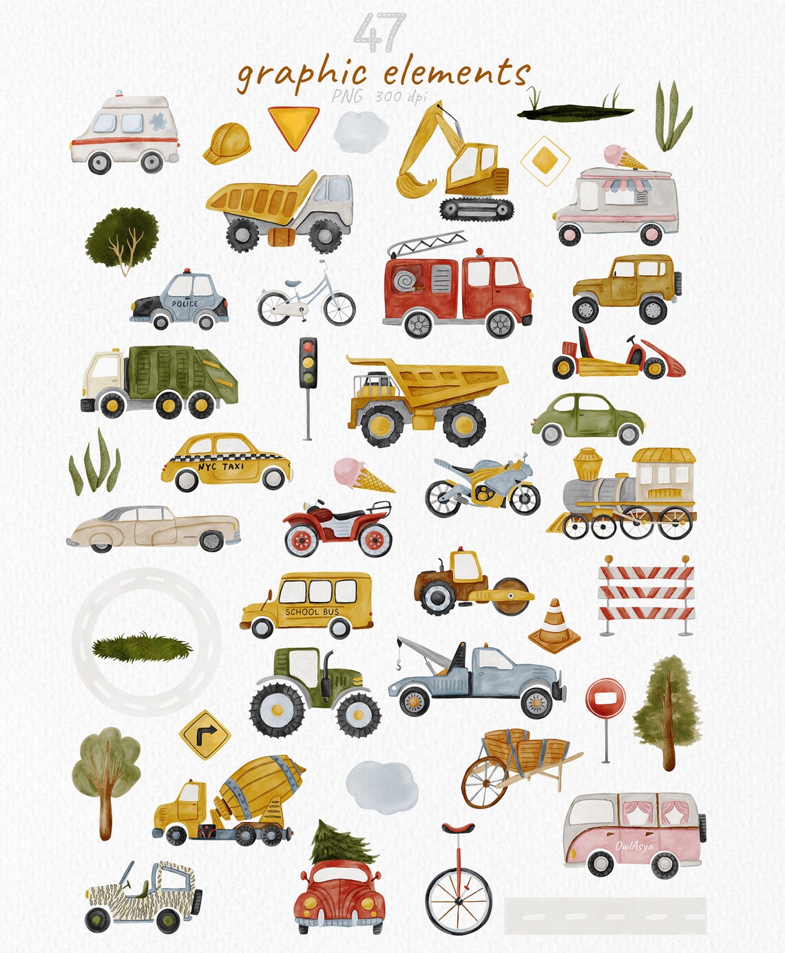 Watercolor Transport PNG, Vehicles Clipart, Watercolor Construction ...