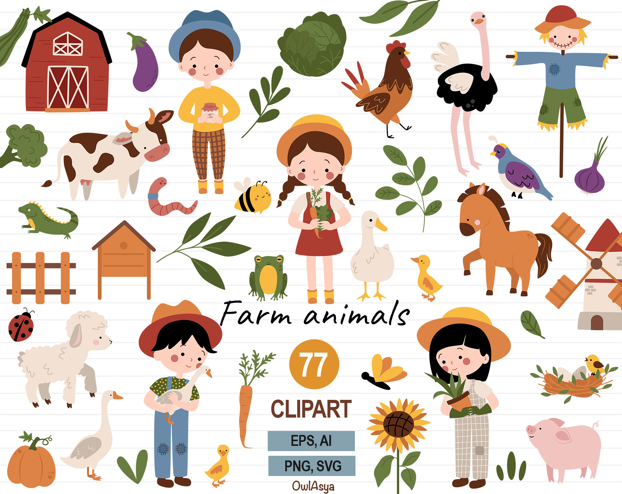 Cute Farm Clipart, Farm Animals, Little Farmer SVG, Nursery Decor ...
