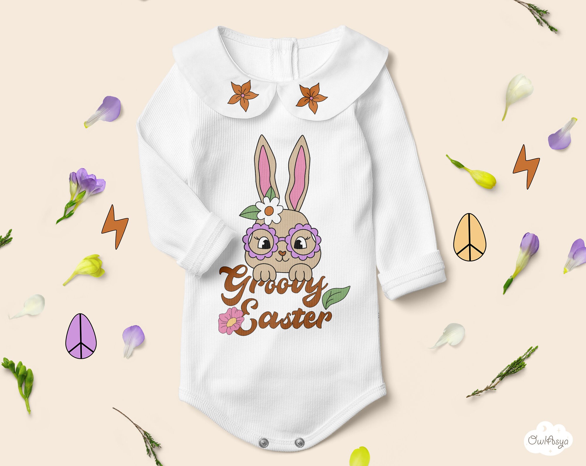 Retro Easter, Groovy Bunny Clipart, Easter Eggs PNG, Hippie Chick SVG ...