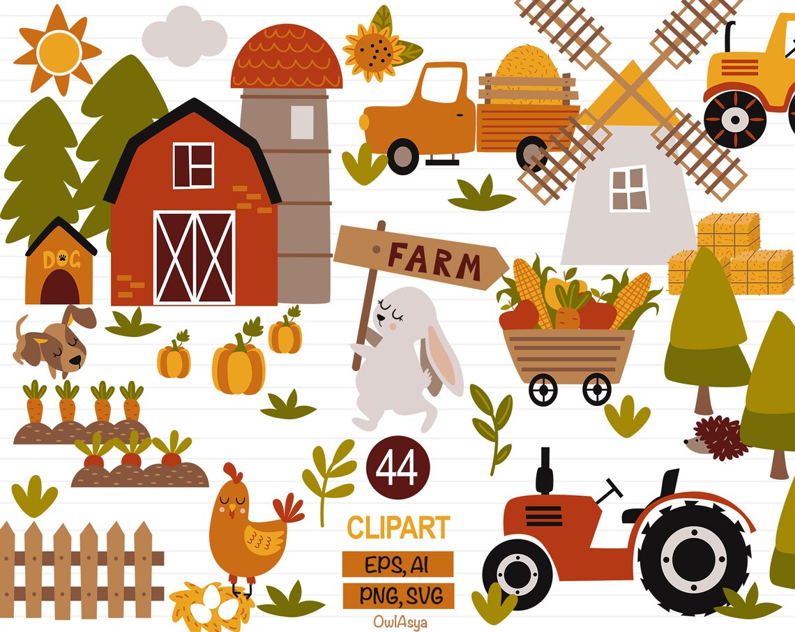 Farm Clipart - Farm Bundle SVG - Ranch Clipart - Barn PNG - Transport ...