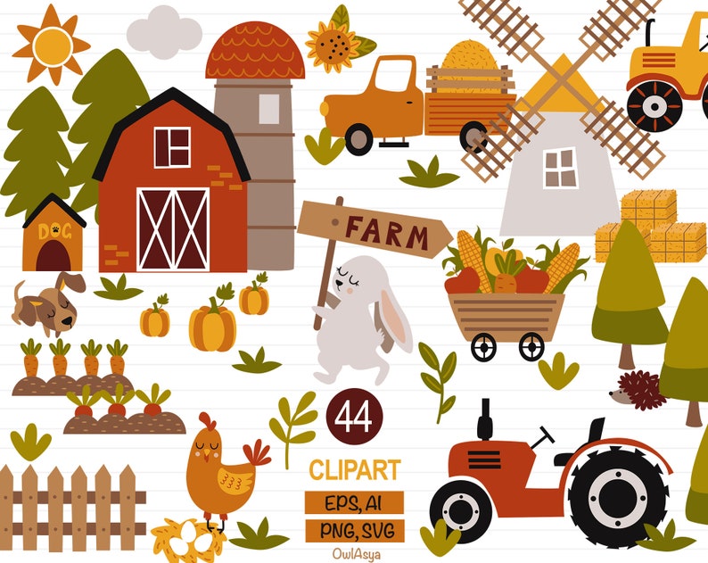 Farm Clipart - Farm Bundle SVG - Ranch Clipart - Barn PNG - Transport ...