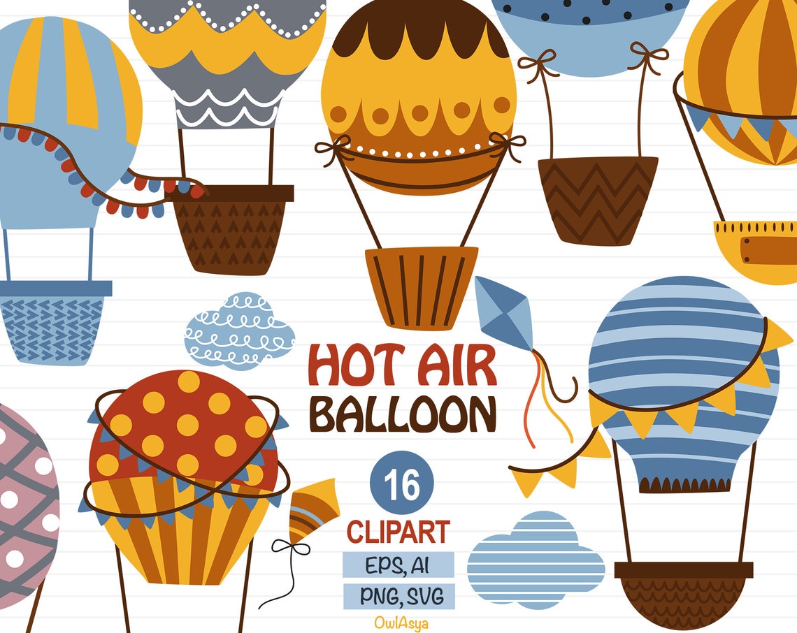 Hot Air Balloon Clipart Balloon SVG Clouds Clipart Kite - Etsy