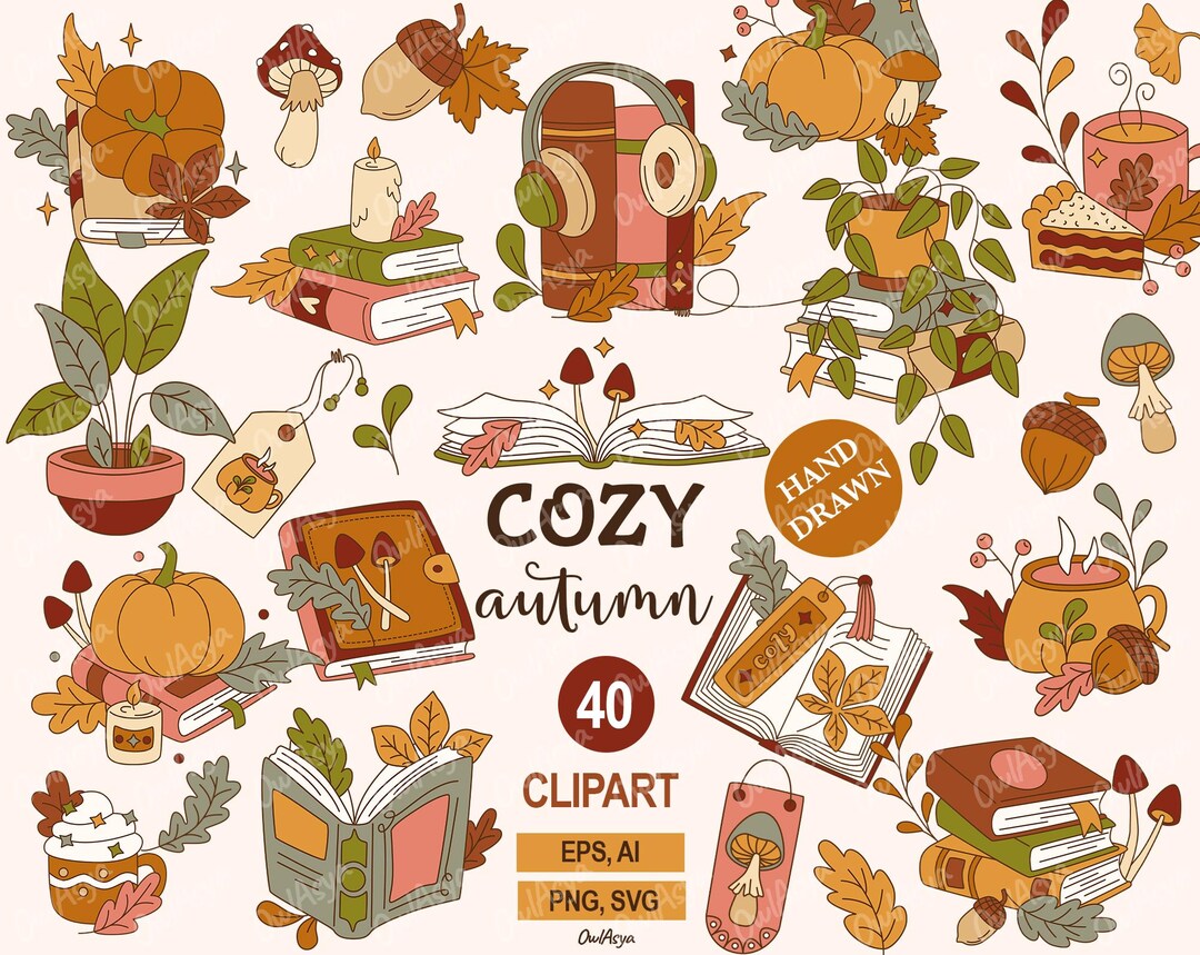 Autumn Book Vector Clipart, Cozy Fall Bookish SVG, Book Lovers, Autumn ...