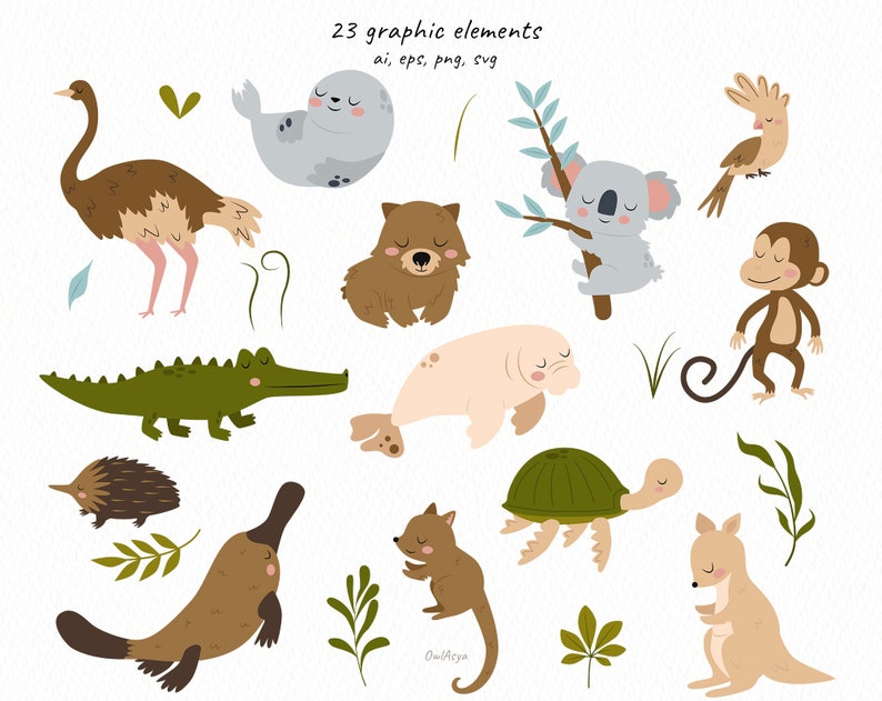 Australian Animals SVG, Wild Animals Clipart, Koala PNG, Kangaroo ...