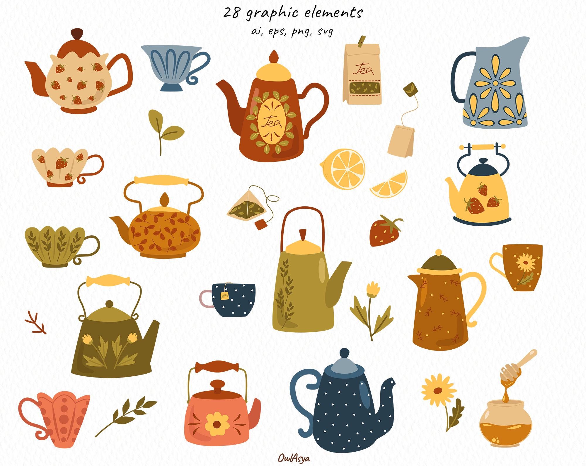 Cute Teapot Clipart, Tea Time PNG, Mug SVG, Vintage Floral Teapot ...