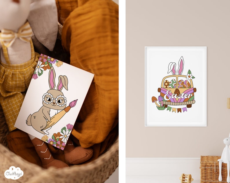 Retro Easter Groovy Bunny Clipart Easter Eggs PNG Hippie - Etsy