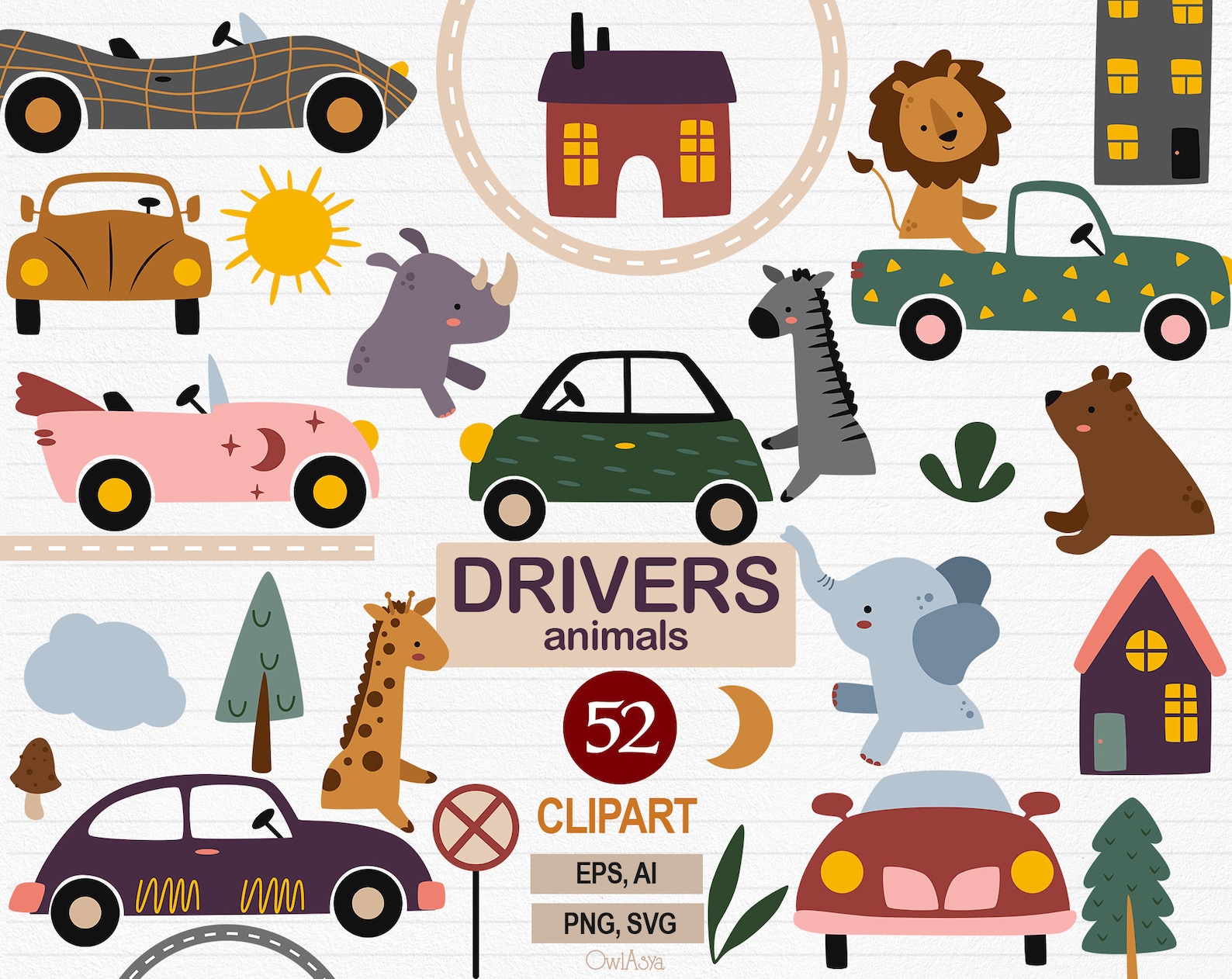 Transportation Clipart, Animal Driver Svg, Car Clipart, Houses SVG ...