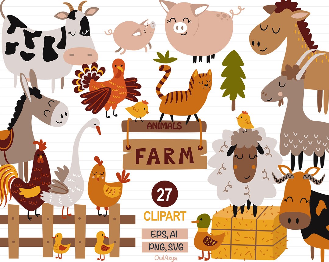 Farm Animals Clipart, Animals Svg, Farm Bundle, Cute Farm Animal, Ranch ...