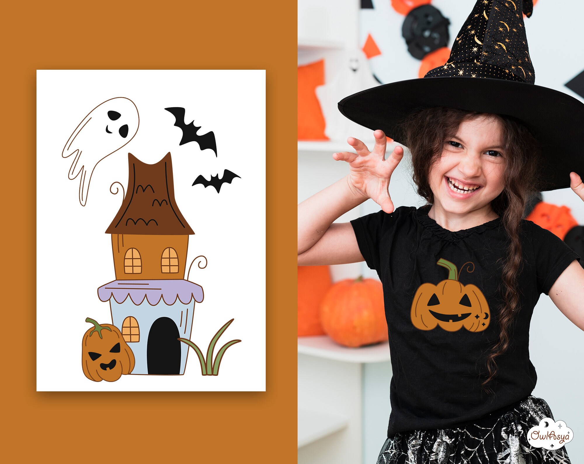 Groovy Halloween Clipart, Cute Ghost SVG, Halloween Pumpkin PNG, Vector ...