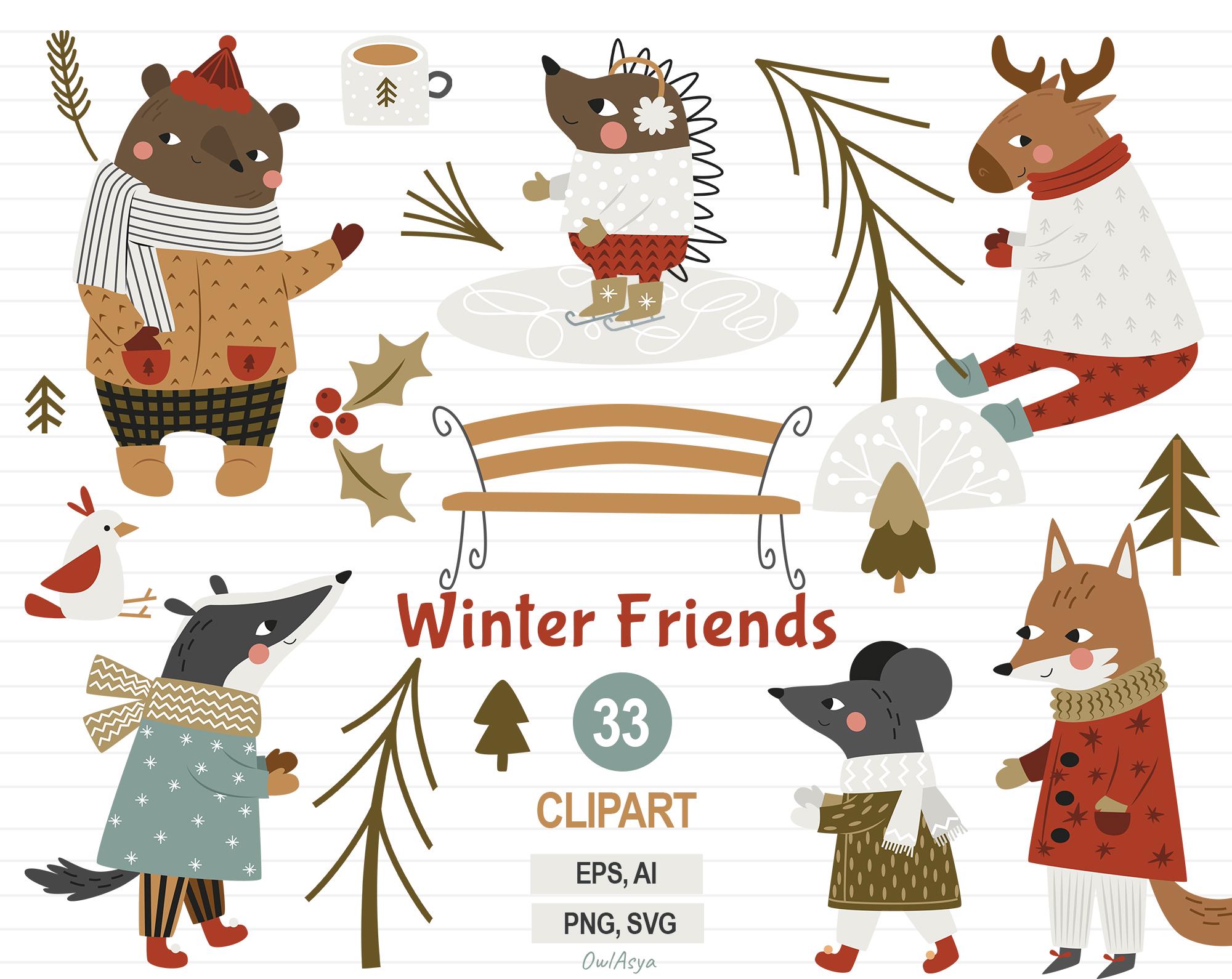 Winter Forest Animals Clipart, Woodland Animals SVG, Nursery Decor ...