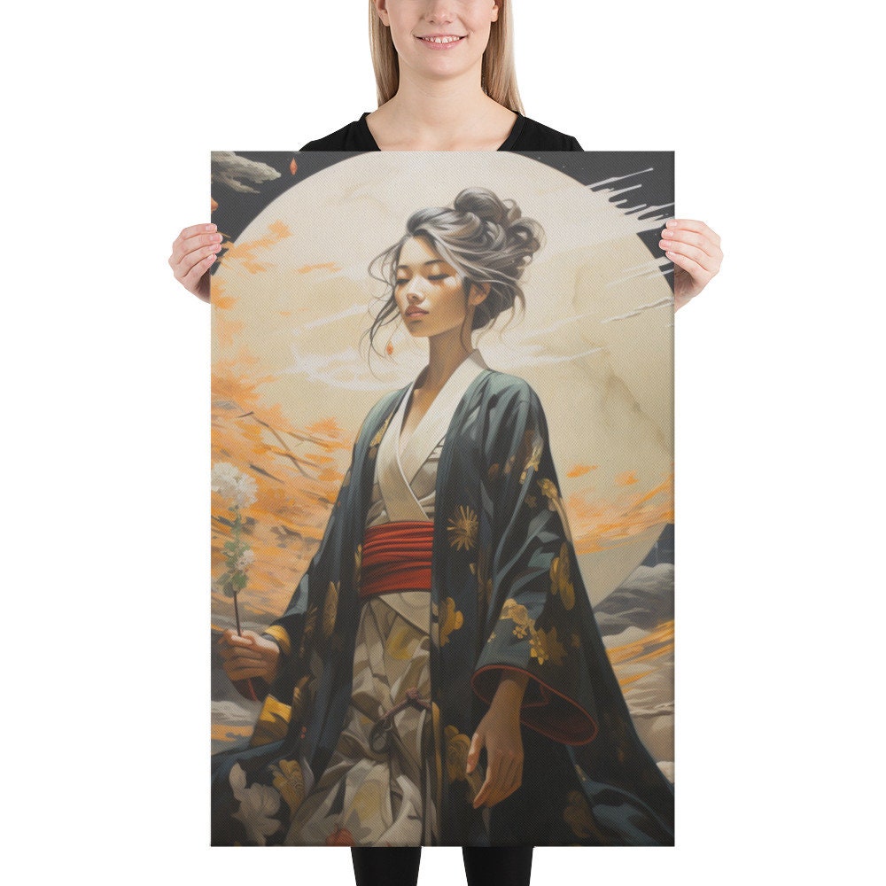 Painting of a Japanese Princess, Feudal Era Japanese Wall Decor, Sakura ...