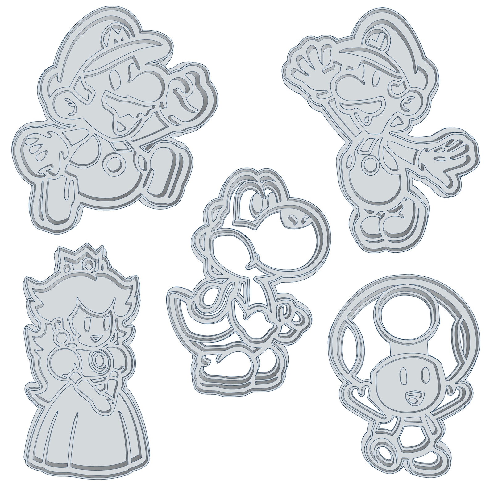 Good Guys (mario, Luigi, Yoshi, Princess Peach, Toad) - Cookie Cutter ...