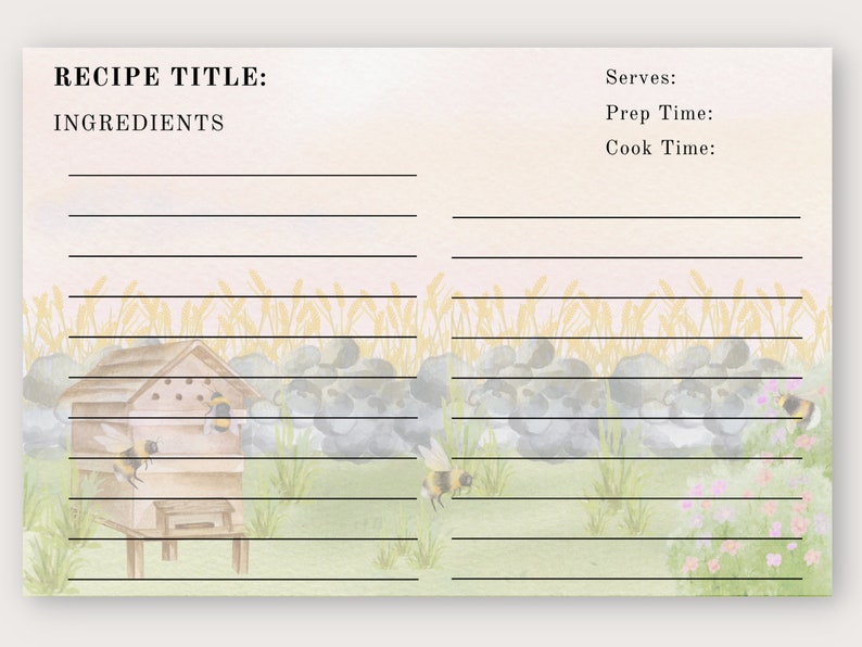 Farmhouse Watercolor Recipe Cards - Double-sided, 4x6 (25 Pcs) - Etsy