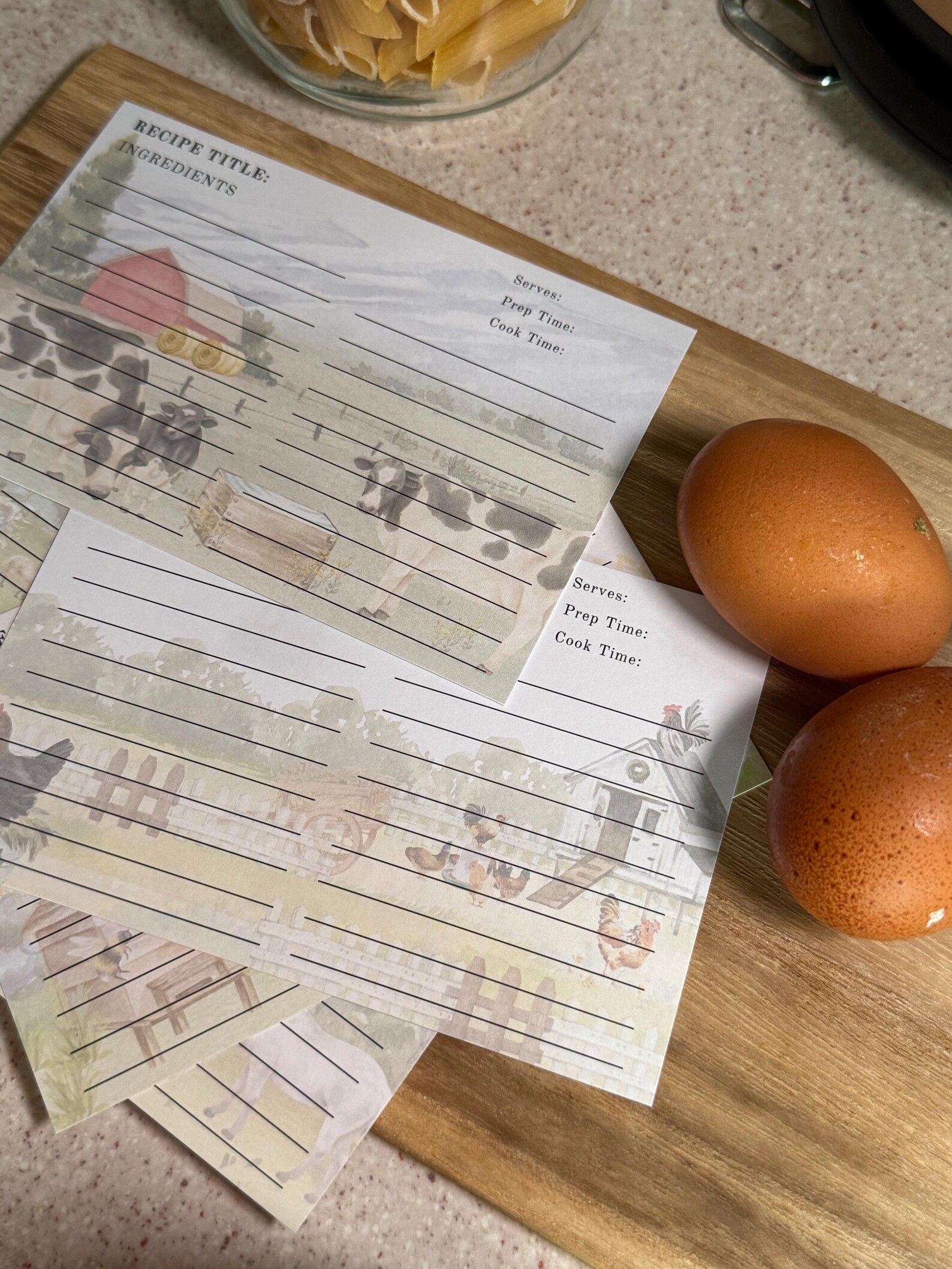 Farmhouse Watercolor Recipe Cards - Double-sided, 4x6 (25 Pcs) - Etsy
