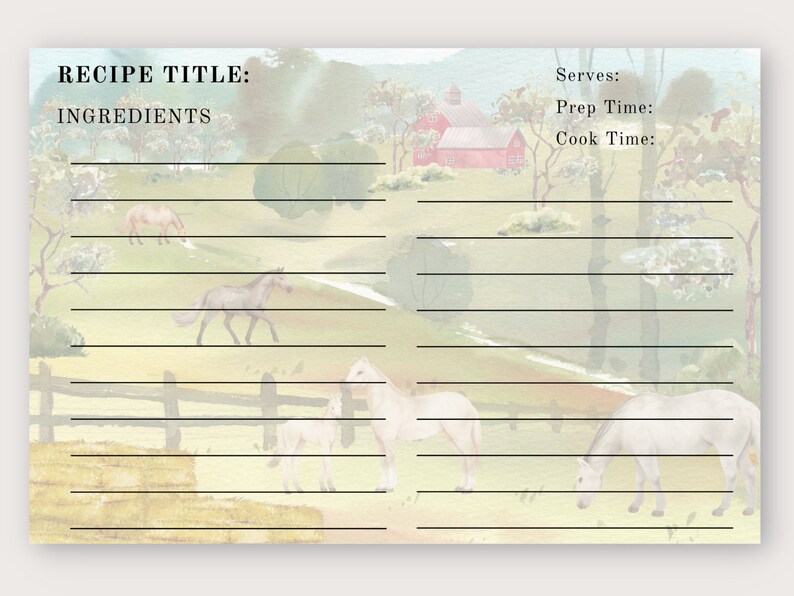 Farmhouse Watercolor Recipe Cards - Double-sided, 4x6 (25 Pcs) - Etsy
