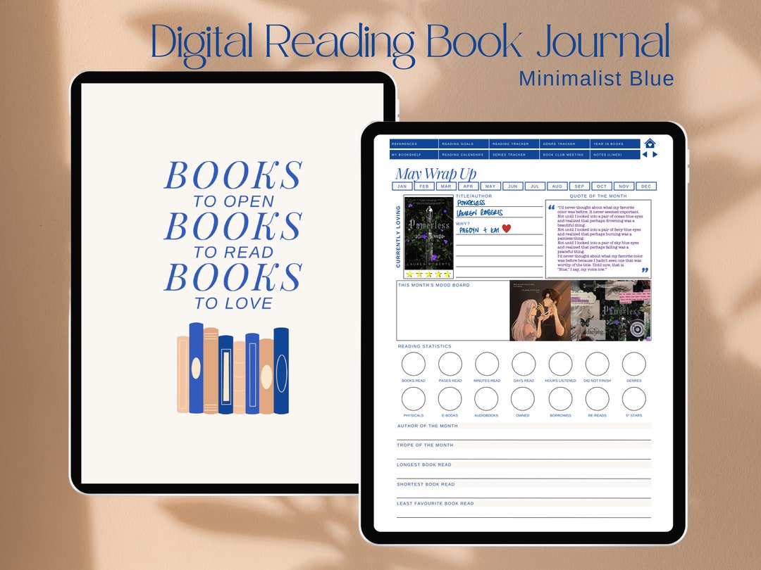 Minimalist Blue Digital Reading Journal – Book Tracker (PDF) - Etsy