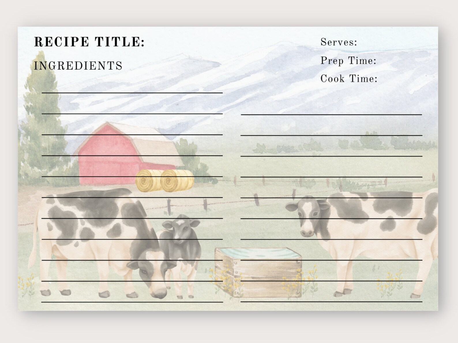 DYUO - Farmhouse Recipe Cards, Watercolor Recipe Cards, 25 Pcs, 4 X 6 ...
