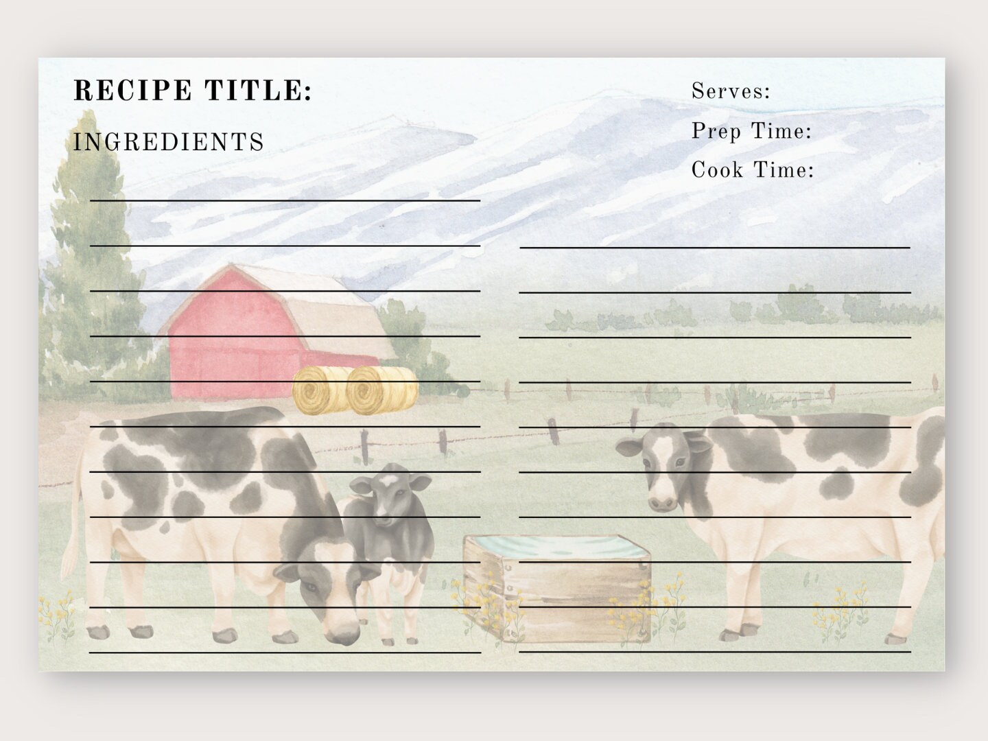 DYUO - Farmhouse Recipe Cards, Watercolor Recipe Cards, 25 Pcs, 4 X 6 ...