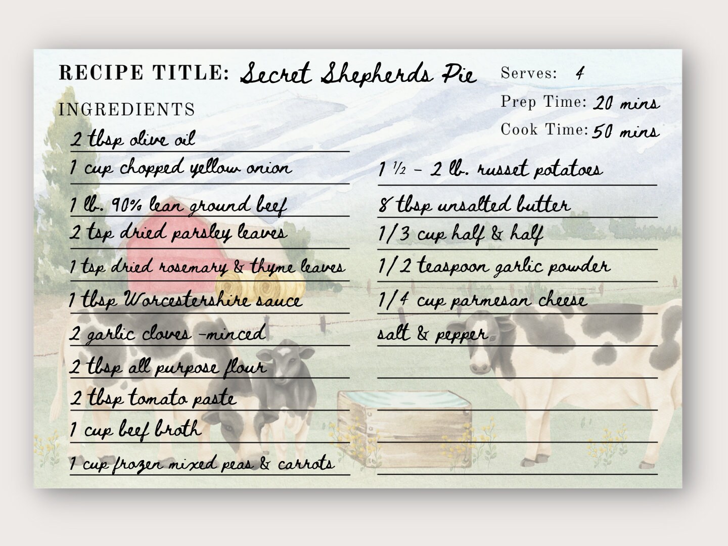 DYUO - Farmhouse Recipe Cards, Watercolor Recipe Cards, 25 Pcs, 4 X 6 ...
