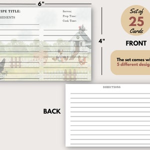 Farmhouse Watercolor Recipe Cards - Double-sided, 4x6 (25 Pcs) - Etsy