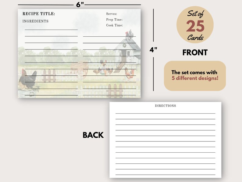 Farmhouse Watercolor Recipe Cards - Double-sided, 4x6 (25 Pcs) - Etsy