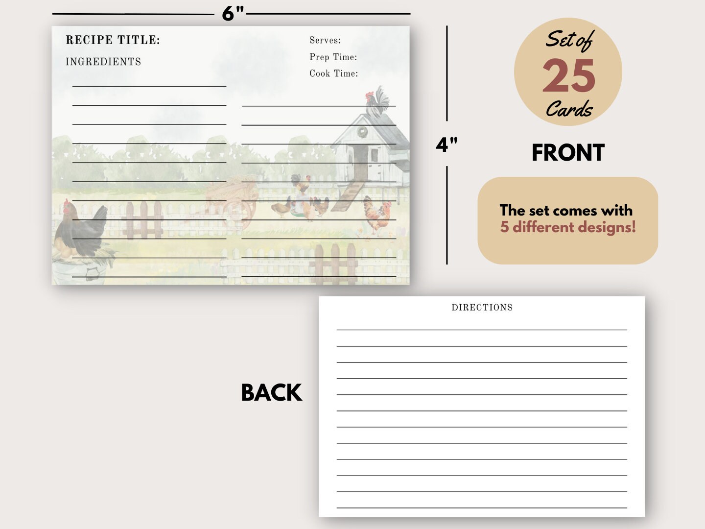 DYUO - Farmhouse Recipe Cards, Watercolor Recipe Cards, 25 Pcs, 4 X 6 ...