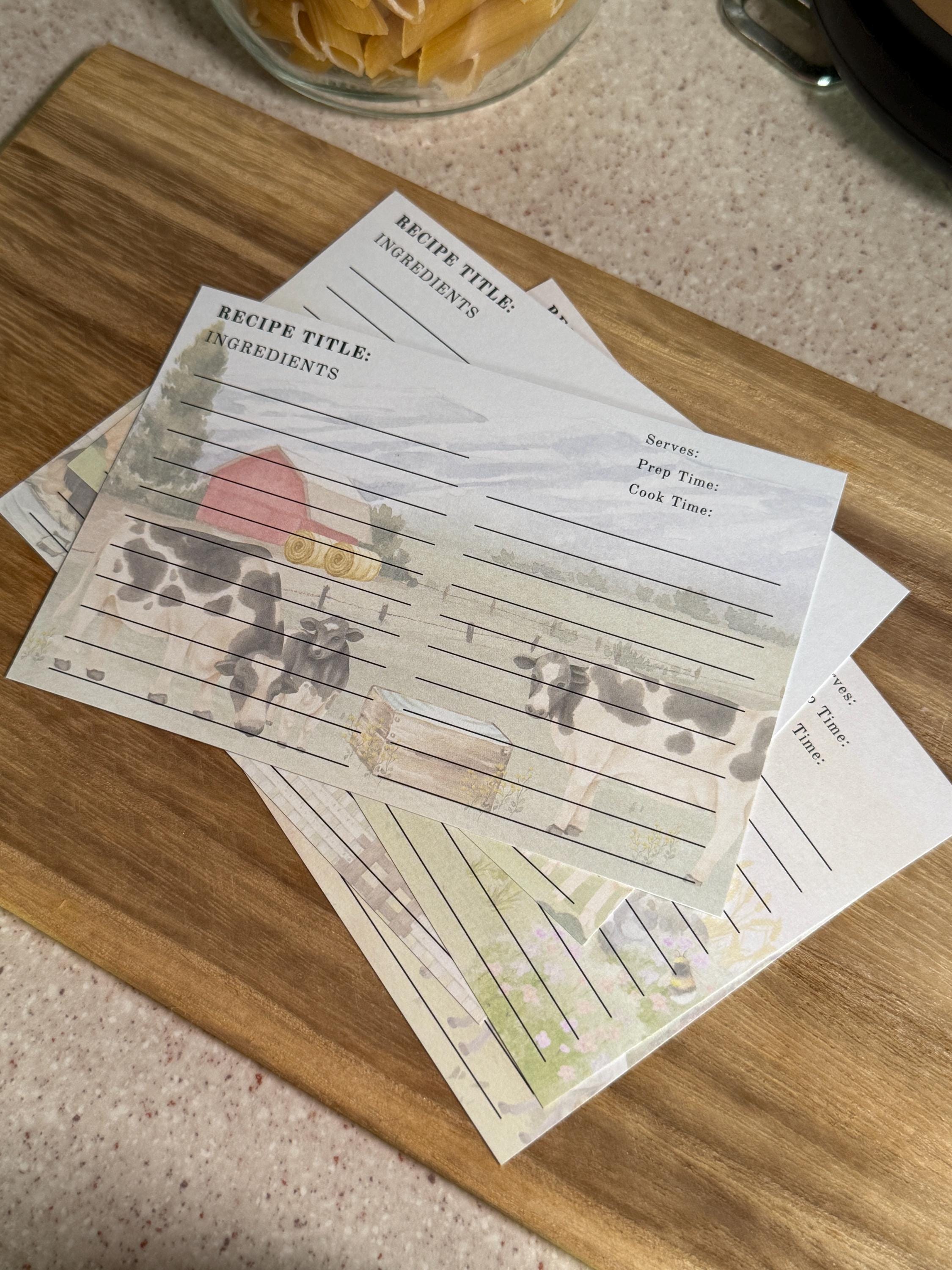 Farmhouse Watercolor Recipe Cards - Double-sided, 4x6 (25 Pcs) - Etsy
