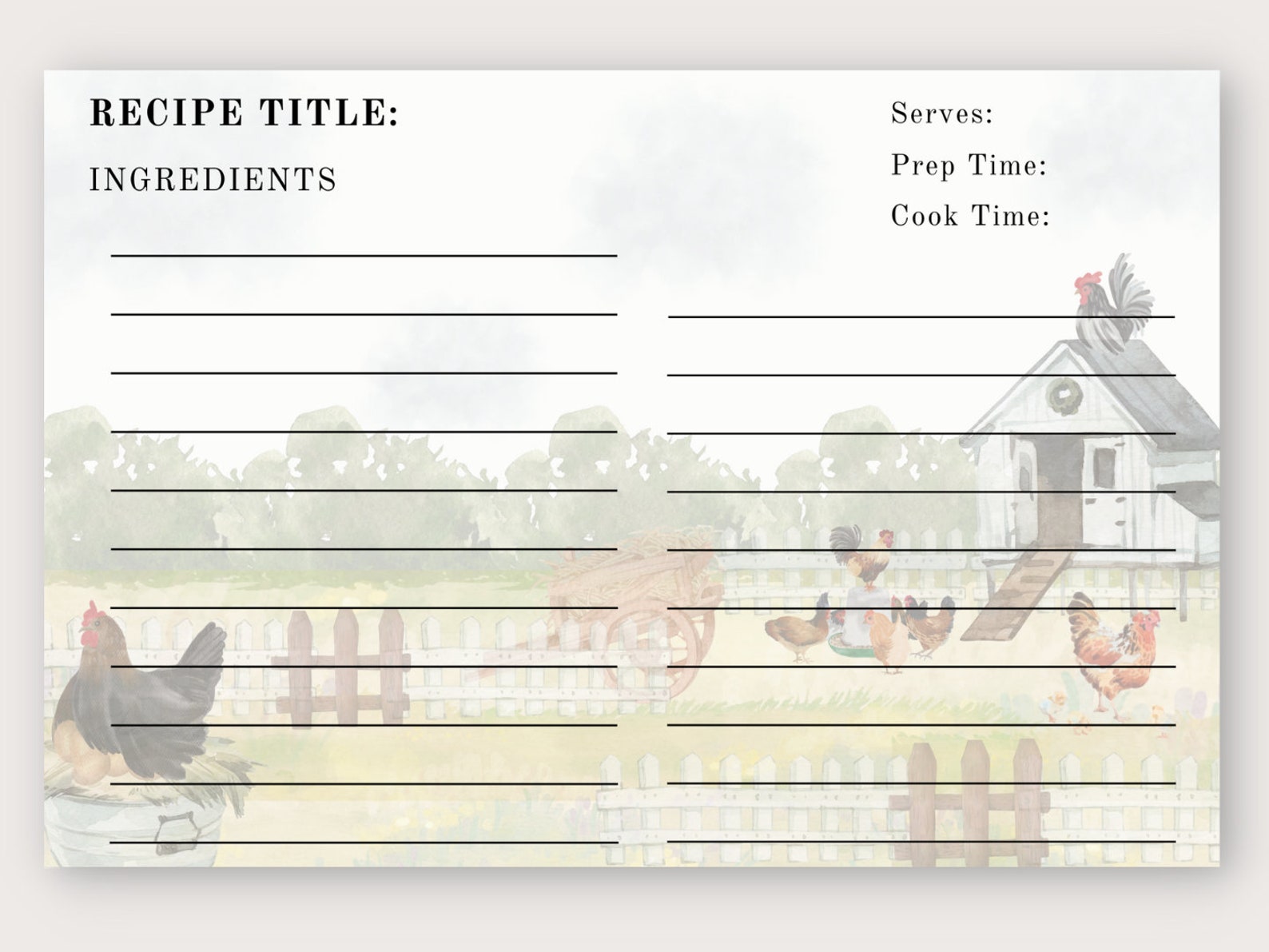 Farmhouse Watercolor Recipe Cards - Double-sided, 4x6 (25 Pcs) - Etsy