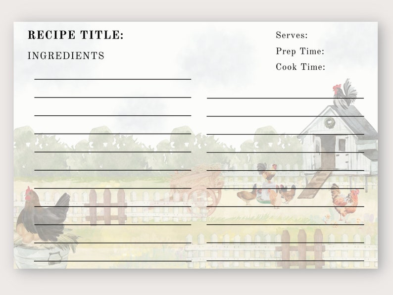 Farmhouse Watercolor Recipe Cards - Double-sided, 4x6 (25 Pcs) - Etsy