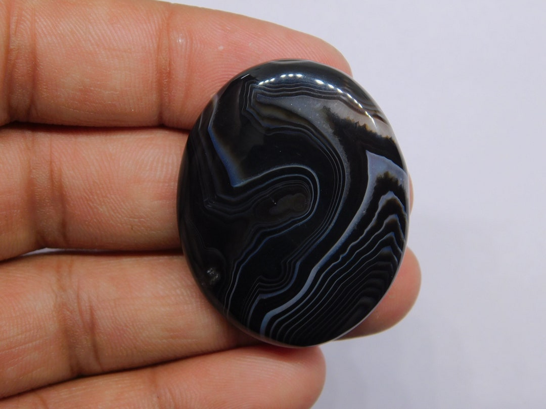 Natural Black Banded Agate Cabochon Black Banded Agate Gemstone Black ...